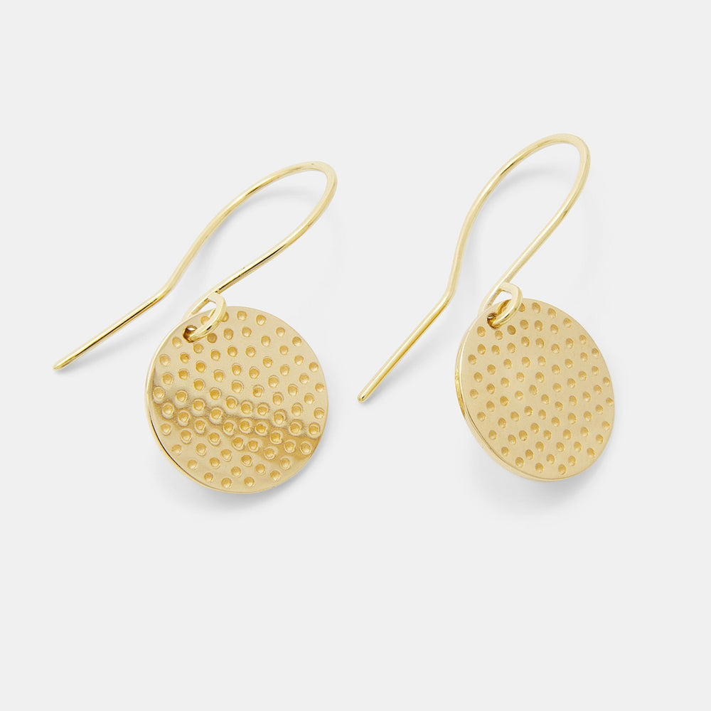 Dots Texture Solid Gold Drop Earrings (14ct) - Australian Design