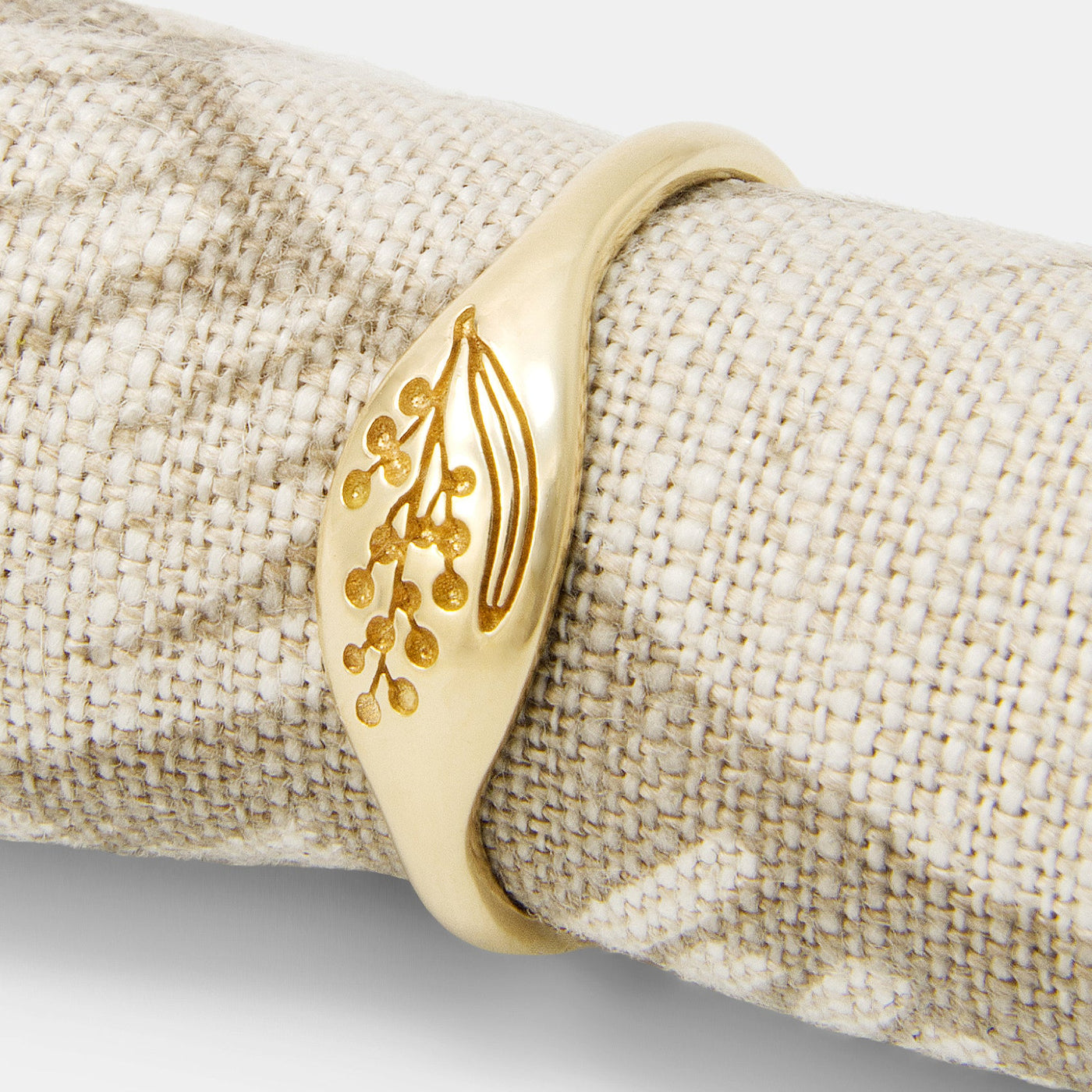 Wattle Flower Solid Gold Signet Ring (14ct) - Australian Design